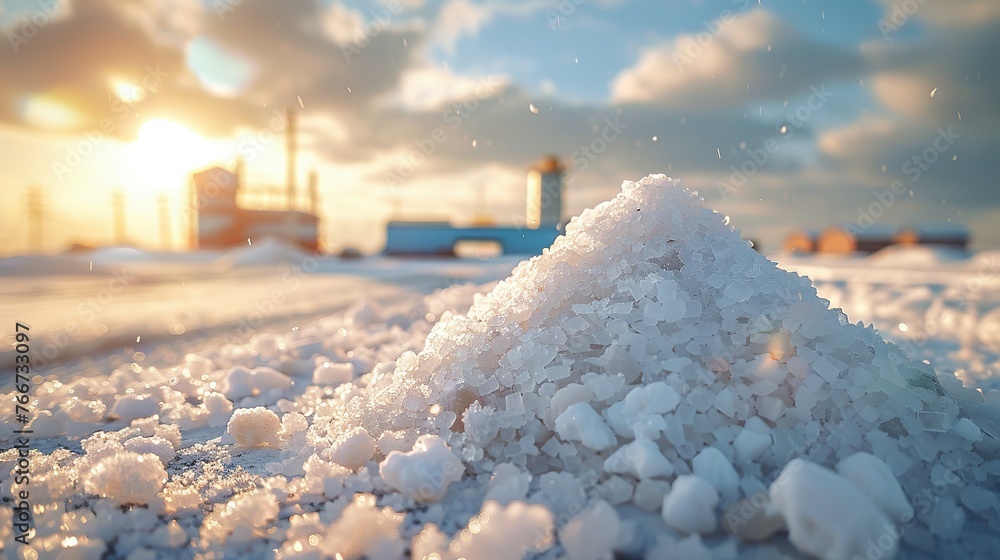 Sea salt farm. Pile of white salt. Raw material of salt industrial ...