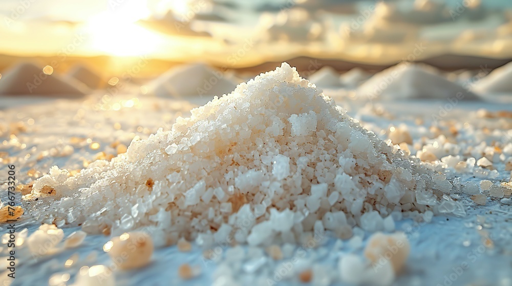 Sea salt farm. Pile of white salt. Raw material of salt industrial ...