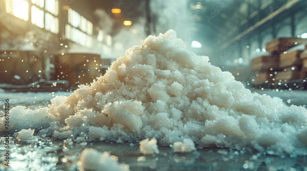 Sea salt farm. Pile of white salt. Raw material of salt industrial ...