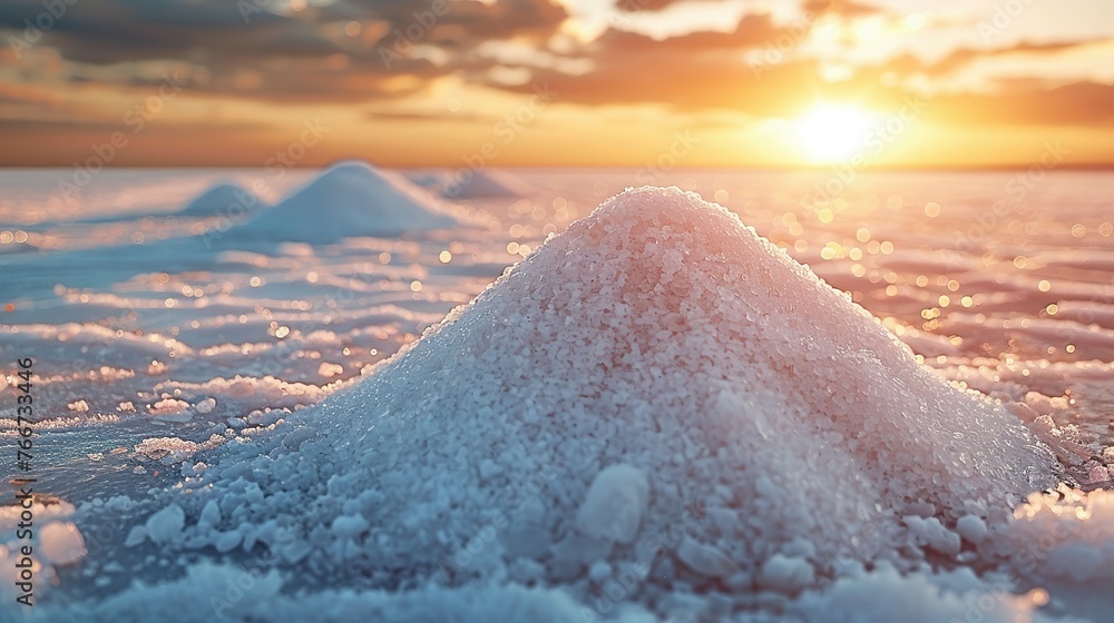Sea salt farm. Pile of white salt. Raw material of salt industrial ...