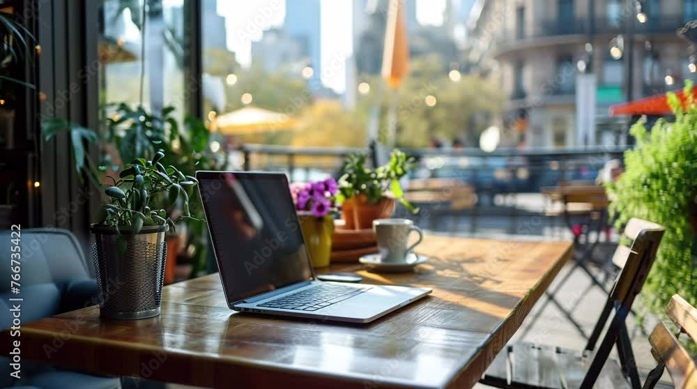 Vidéo Stock Al Fresco Workspace: Enjoy a cup of coffee while working on ...