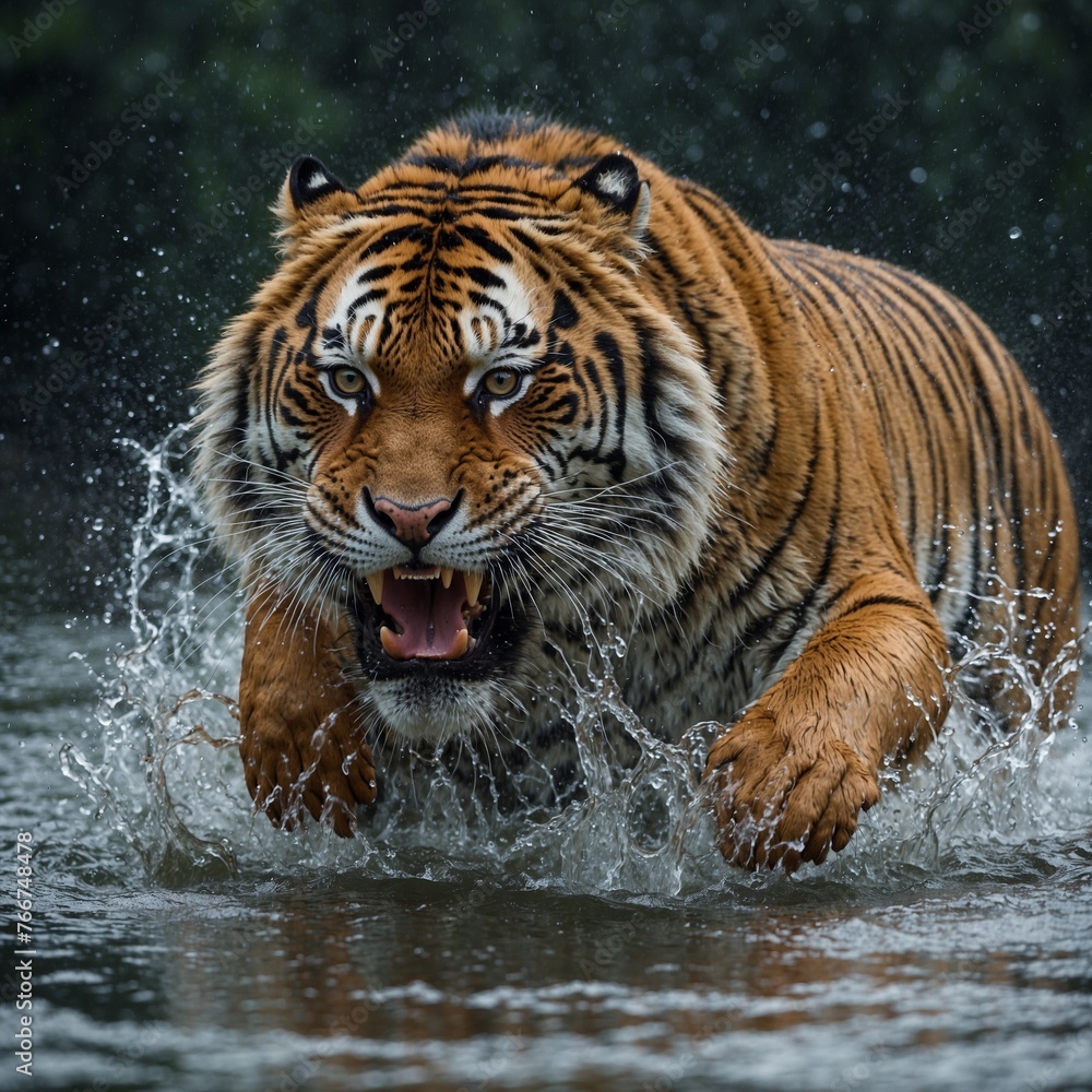 Siberian tiger, Panthera tigris altaica, low angle photo in direct view ...