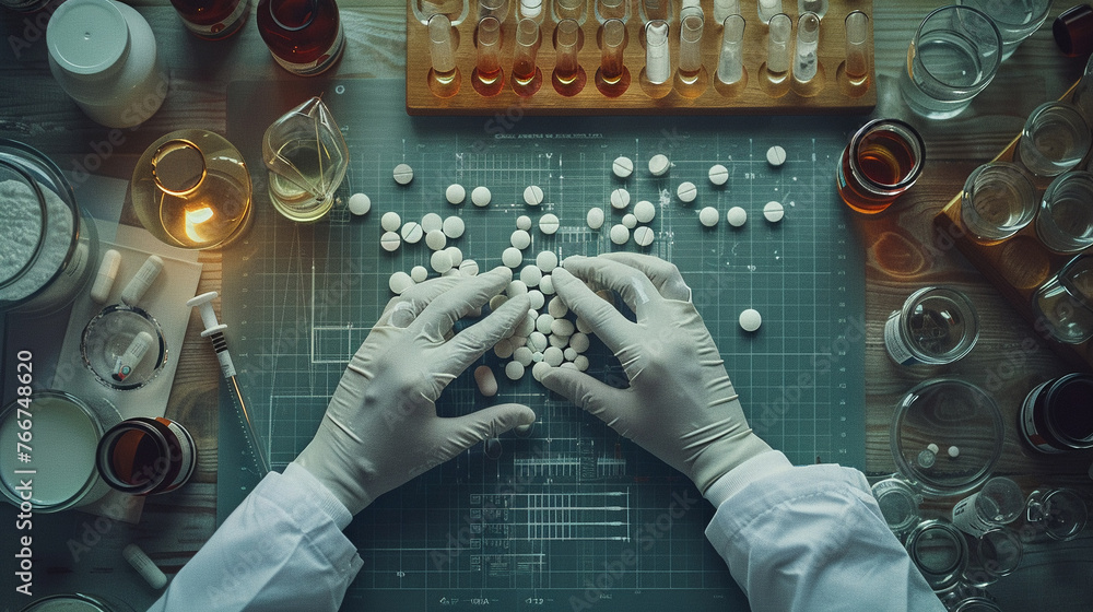 An in-depth narrative focusing on the hands of a scientist engaged in ...