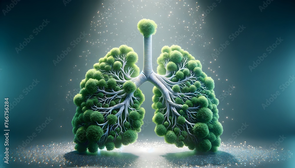 artistic rendering of a pair of human lungs, with bronchi and alveoli ...