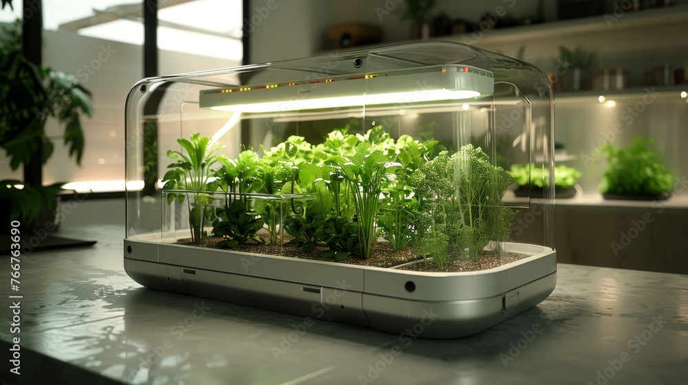 A minimalist hydroponic farm setup with futuristic technology for ...