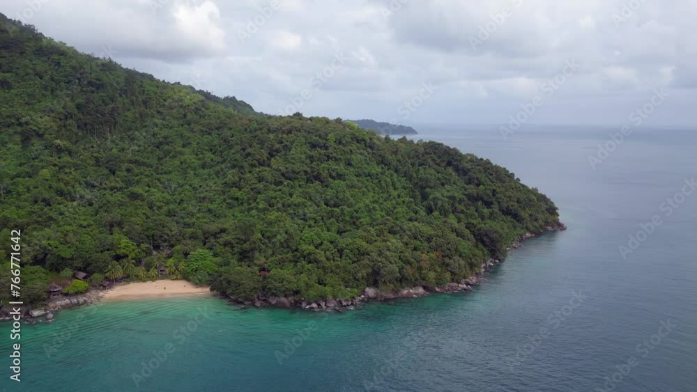 unexplored dream island beach bay paradise. Smooth aerial top view ...