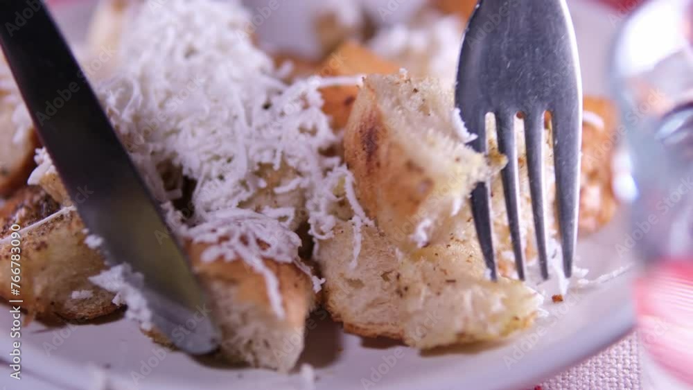 Cheese bread grated cheese on top of a soft white loaf. Macedonian ...