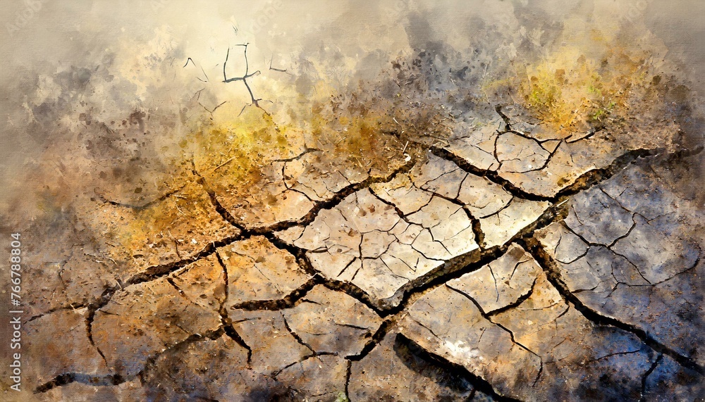 dry cracked soil.a digital painting highlighting the texture of dry ...