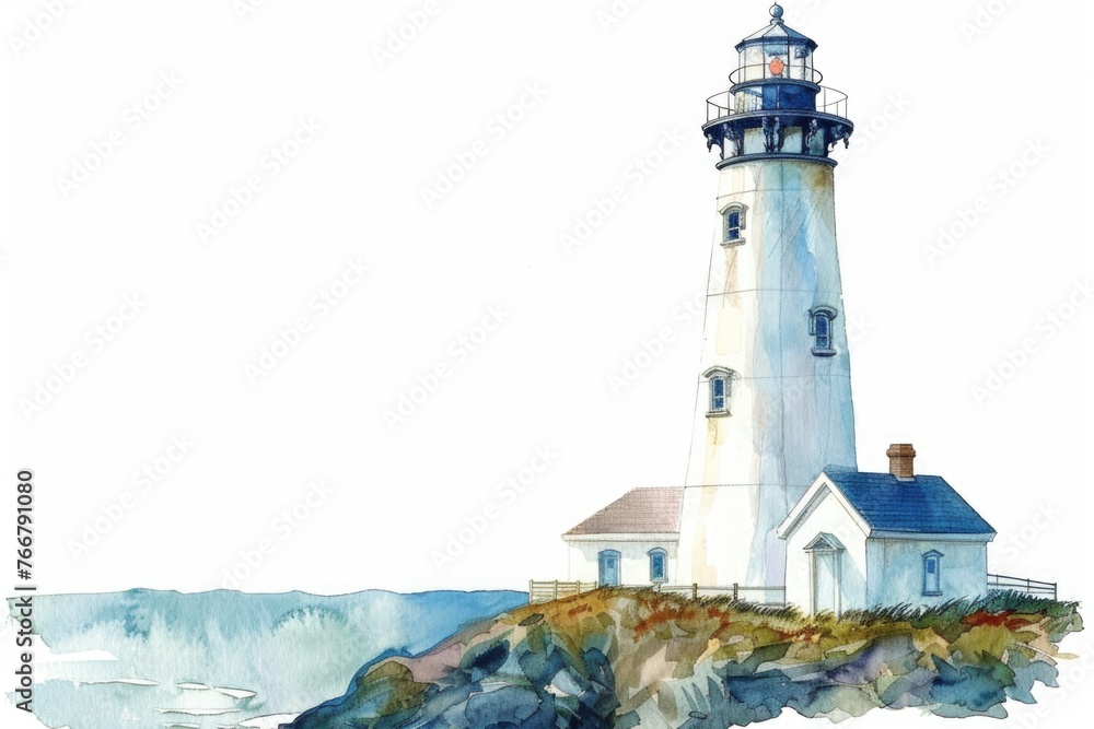Watercolor clipart of a quaint lighthouse, guiding light theme ...