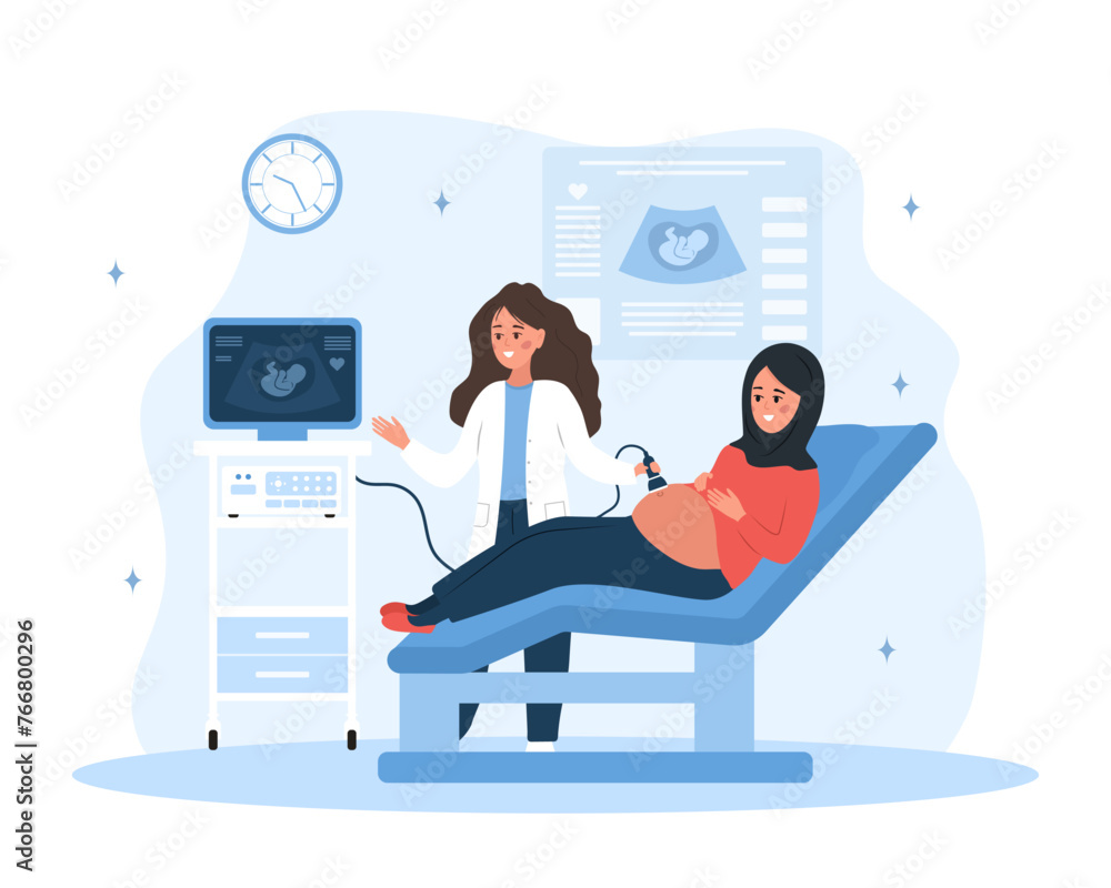 Ultrasound pregnancy screening concept. Female doctor doing fetus ...