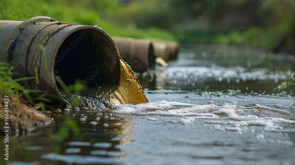 factory and industrial wastewater discharge pipe into the canal and sea ...