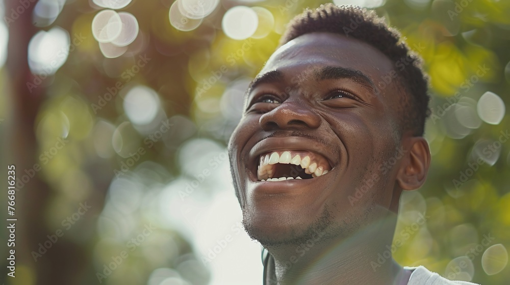 handsome unshaven young dark-skinned male laughing out loud at funny ...