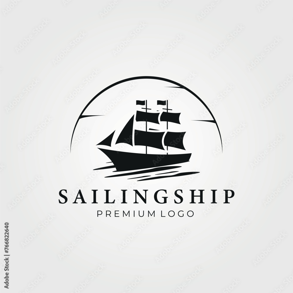 sailing ship silhouette logo vintage vector illustration template icon ...