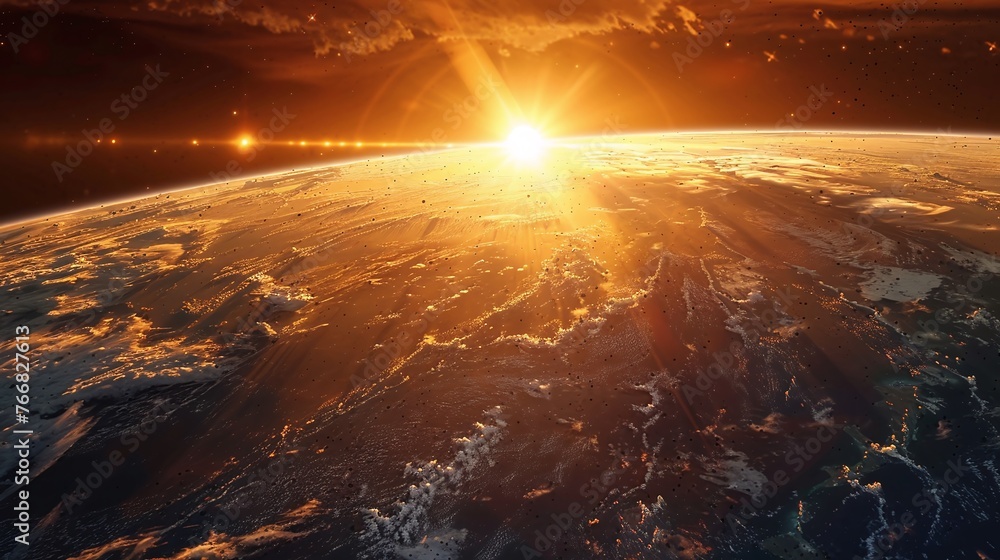 earth sunrise view from space with the sun setting over the horizon ...