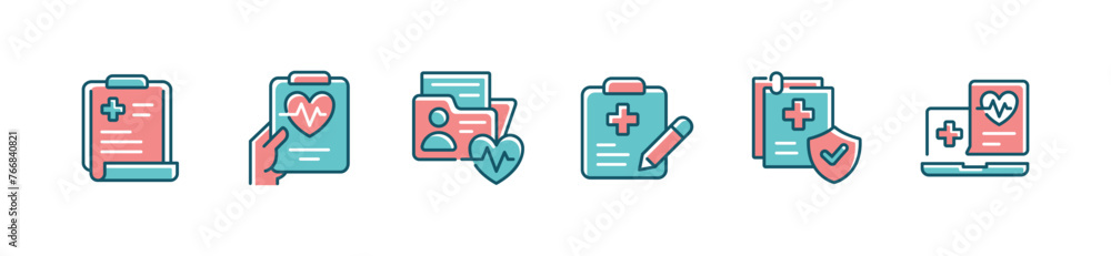 set of health report medical diagnosis document icon vector hospital information record health ...