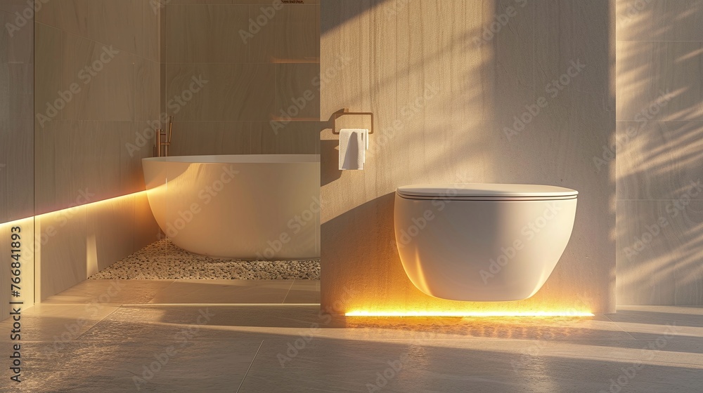 luxury bathroom design with modern wall hung toilet glowing futuristic ...