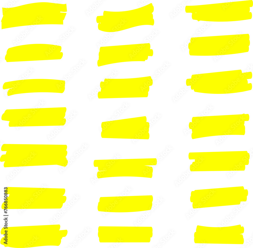 Highlighter line yellow marker strokes lines isolated on white ...