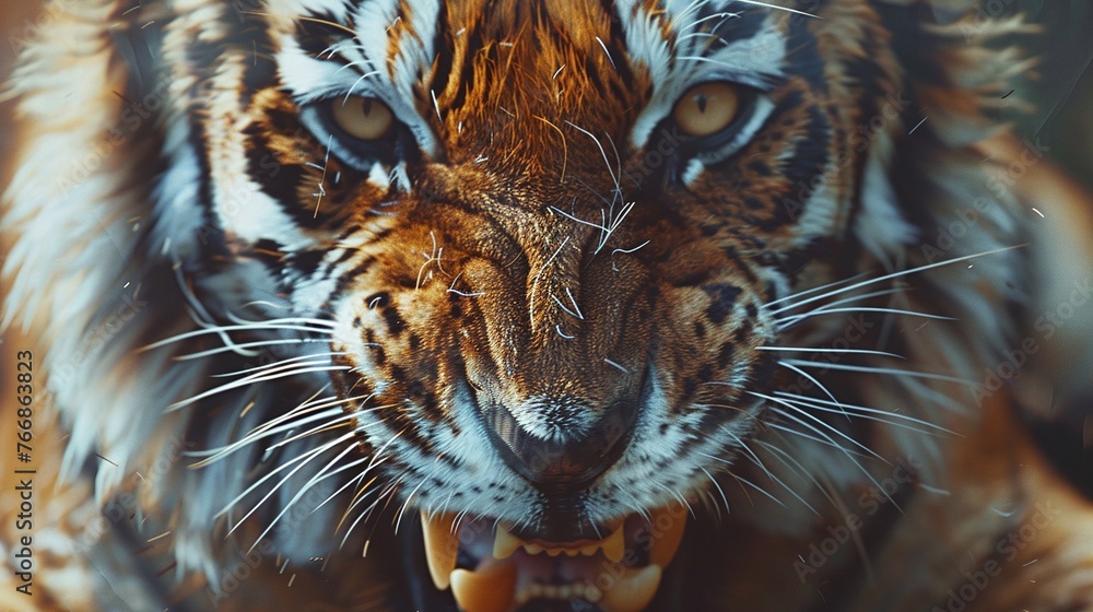 tiger closeup of angry face, aggressive male predator, fierce ...