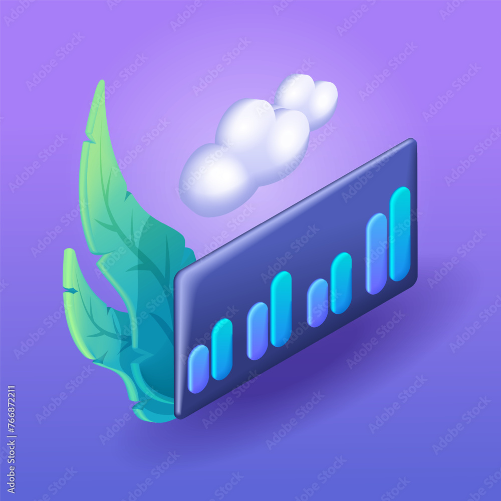 3D Isometric illustration, Cartoon. Levels of oscillation of musical ...