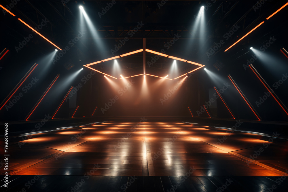 Empty stage light background. Illuminated stage with warm lighting ...