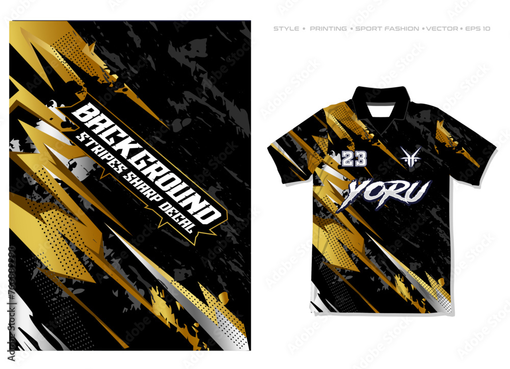 sublimation jersey design decal gold black sport striking stripes car ...
