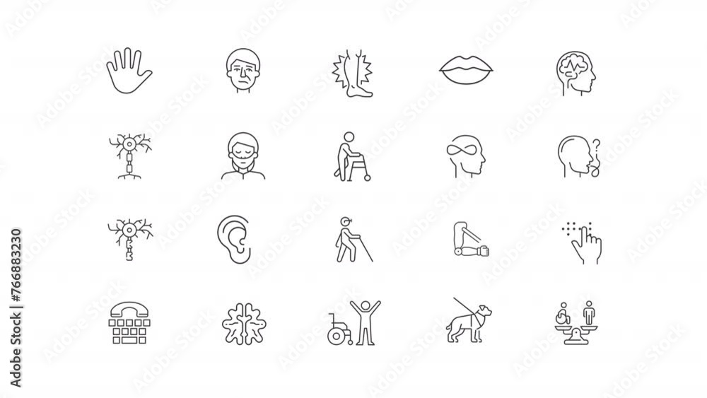 Disabilities line animation library. Animated icons of medical ...