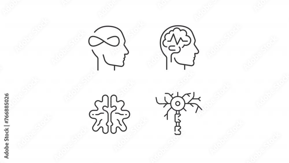 Brain disorder line animation set. Animated icons related to ...