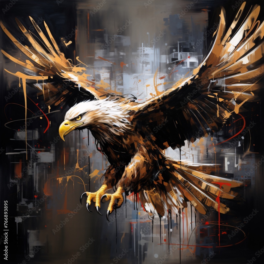 Graffiti artwork featuring a majestic hawk soaring through the sky ...