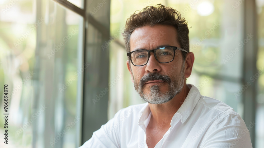 Handsome 45 years old gentle brown hair hispanic man, wearing glasses ...