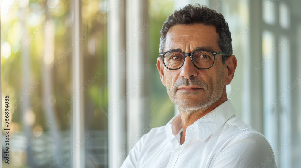 Handsome 45 years old gentle brown hair hispanic man, wearing glasses ...