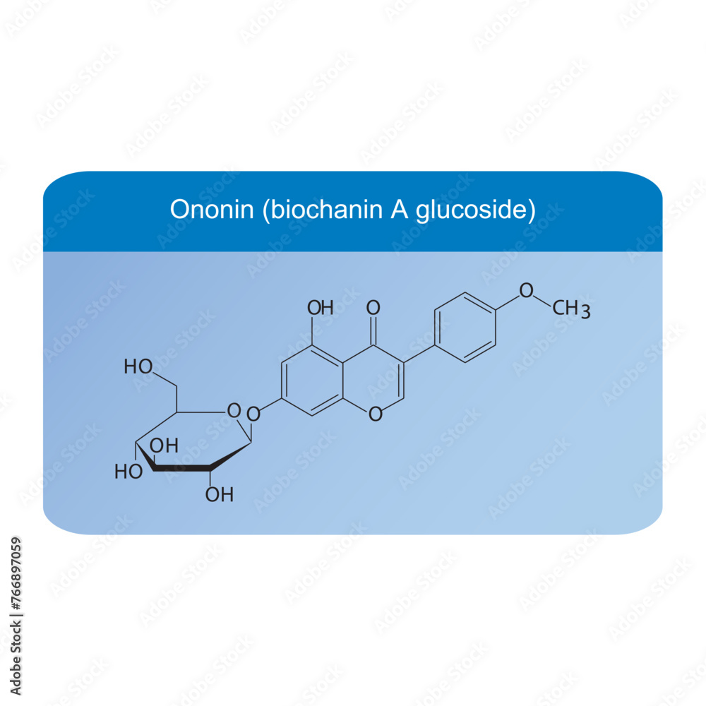 Ononin (biochanin A glucoside) skeletal structure diagram.Isoflavanone ...