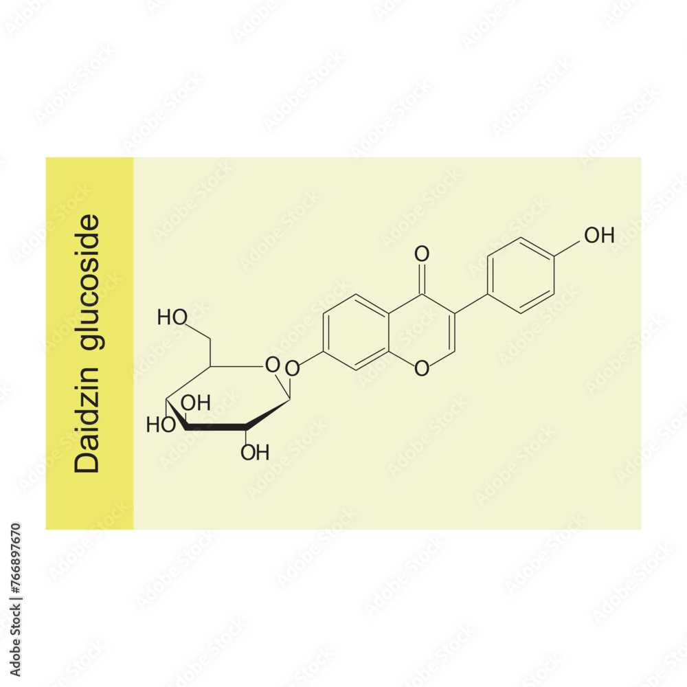 Daidzein glucoside skeletal structure diagram.Isoflavanone compound ...