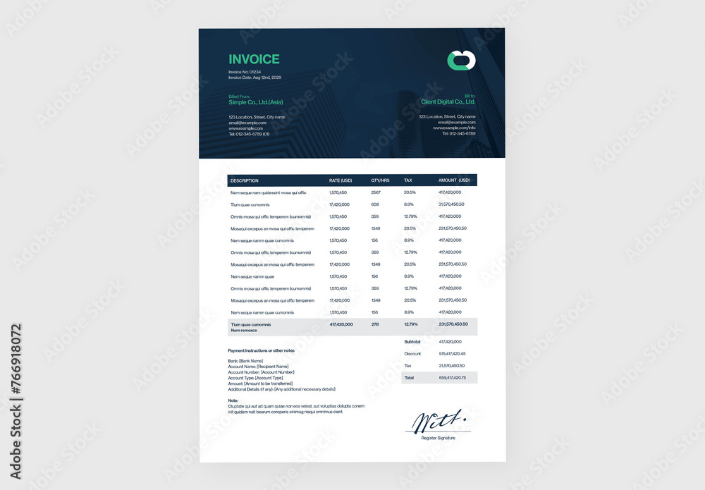 Invoice Layout Stock Template | Adobe Stock