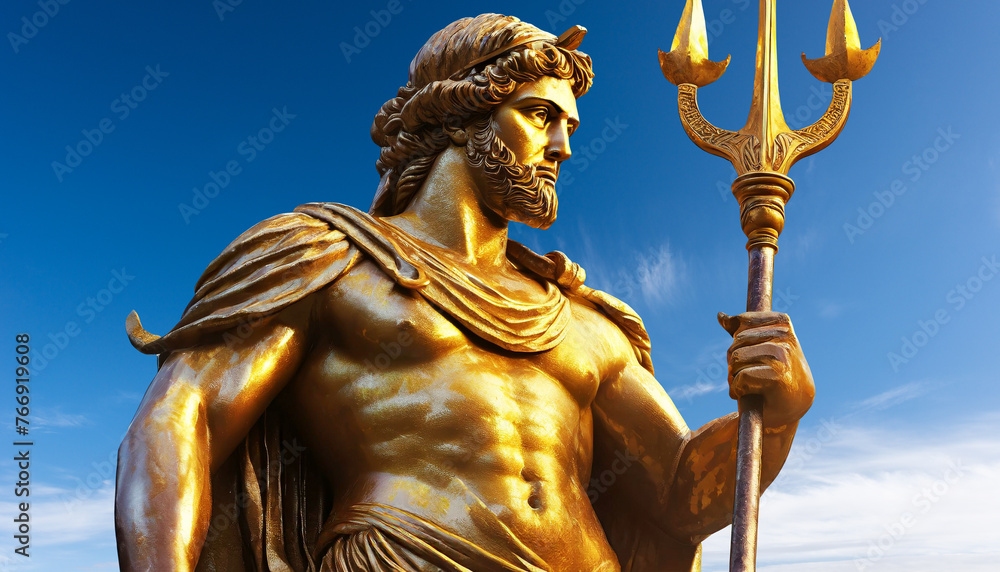 Ancient bronze statue of Neptune or Poseidon, Roman God of the sea and ...