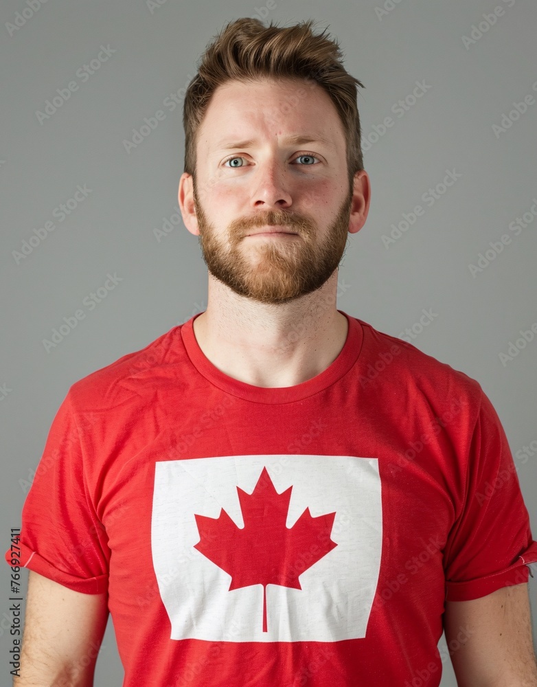 ID Photo: Canadian Man in Canadian Flag-inspired T-shirt for Passport ...
