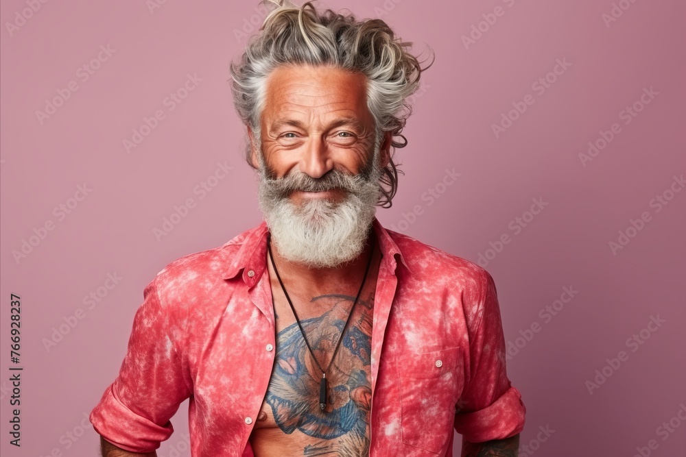 Portrait of an old man with tattoos on his arms and mustache. Stock ...