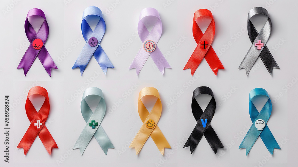 Ribbons and Symbols for Global Health Awareness Campaigns Stock ...
