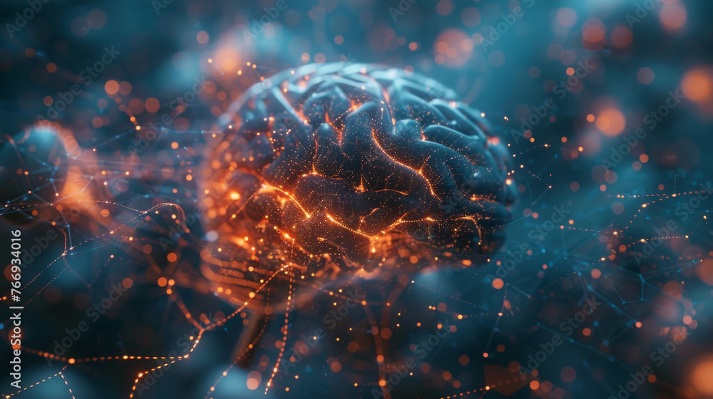 Digital representation of a human brain with neural network activity ...