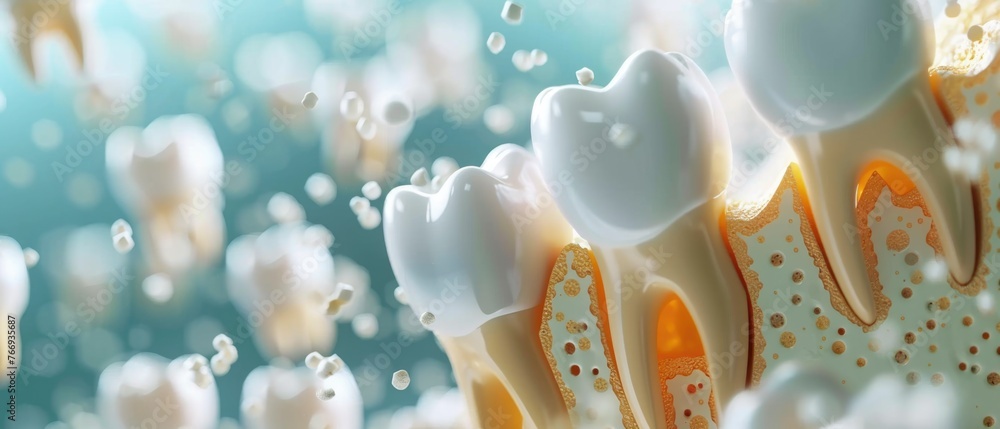 Detailed 3D tooth model showing the infusion of minerals to strengthen ...