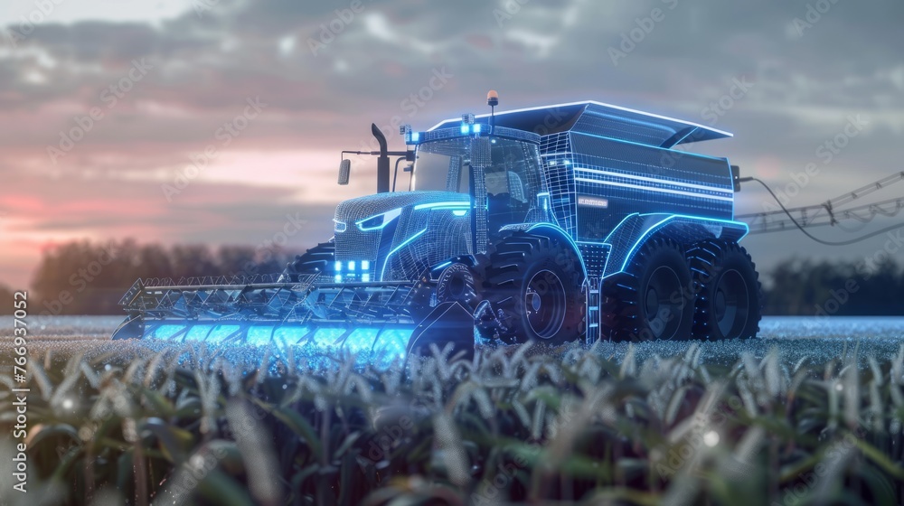 A stunning 3D visualization of Al-driven agriculture, featuring a ...