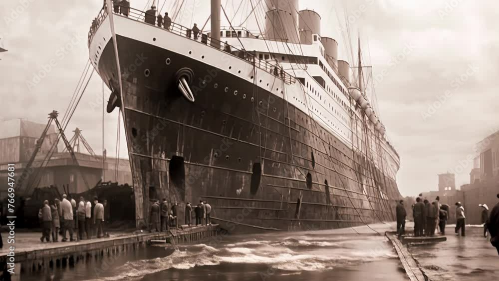Vintage photo from 1910 shows the Titanic being built in a dry dock ...