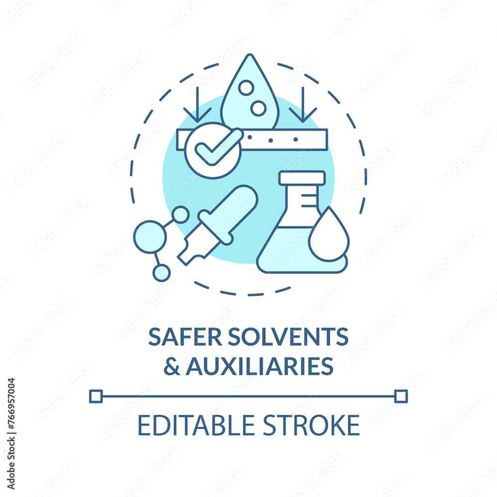 Safer solvents and auxiliaries soft blue concept icon. Material safety ...
