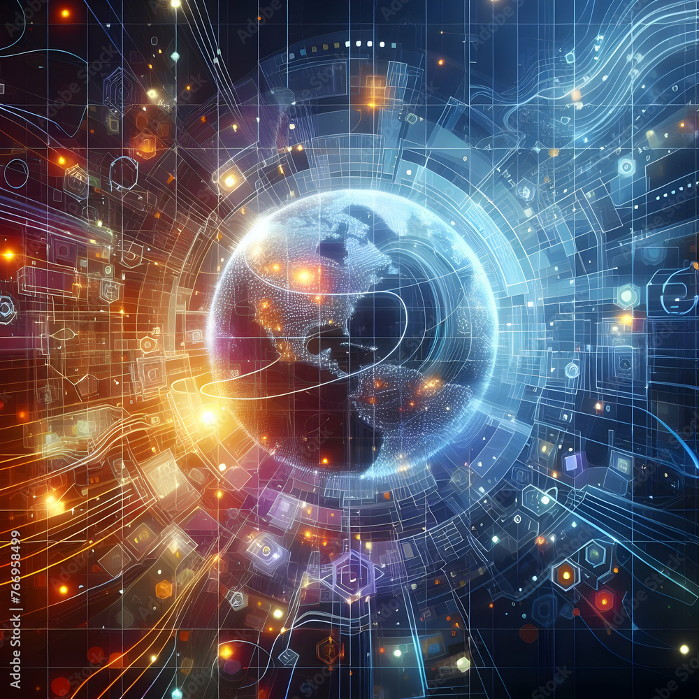 Photo real for Digital Innovation Grid on Fluid Color Background in ...