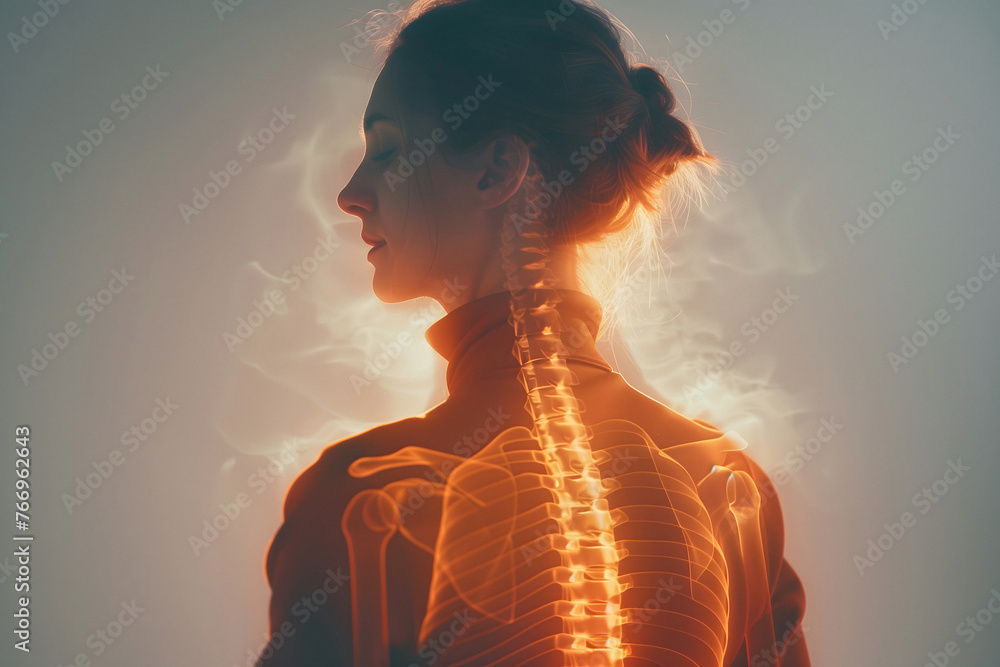 Woman Has A Backache, Back Ache Pain X-ray, Spine Injury, Skeleton ...