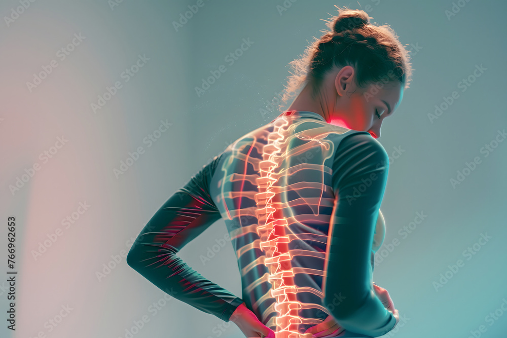 Woman Has A Backache, Back Ache Pain X-ray, Spine Injury, Skeleton ...