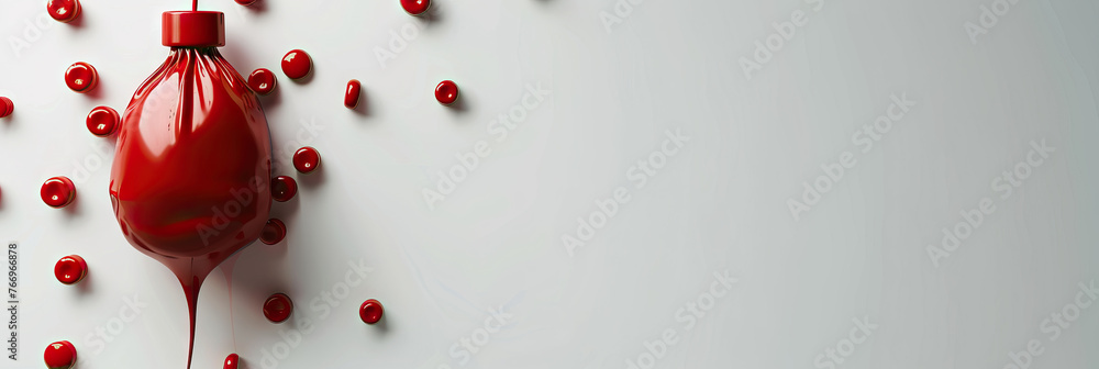 red IV drip bag for blood donation types at hospital recovery room ...