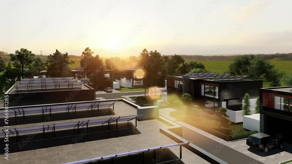 3D Animation Modern Residential Street with Eco-Friendly Modern Homes ...