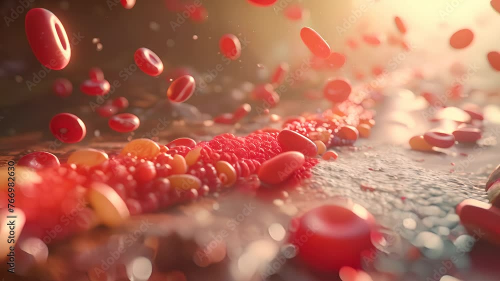 A captivating 3D illustration depicting a close-up view of erythrocytes ...