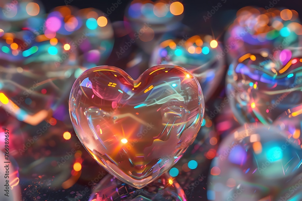 Holographic hearts. Fluid liquid chrome heart shape. 3d y2k hologram ...