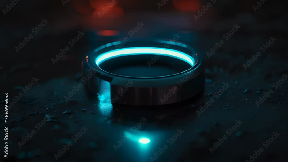 This 3D animation captures a futuristic, smart ring illuminated amidst ...